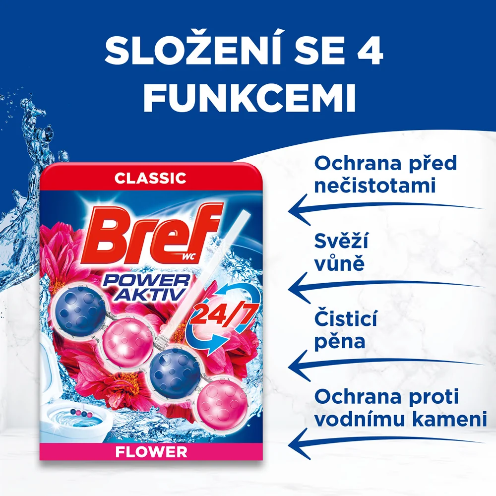 Bref WC blok Power Aktiv Flower 4x50 g | Dr. Max Lékárna
